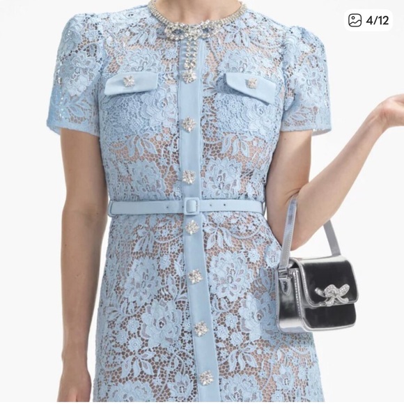 Self-Portrait | Dresses | Self Portrait Blue Lace Diamante Bow Mini ...